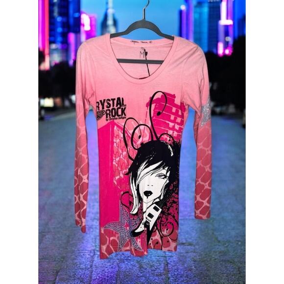 Christian Audigier | Tops | Christian Audigier Crystal Rock Rocker Top ...